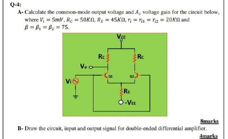 Solved Q-4: A- Calculate the common-mode output voltage and | Chegg.com