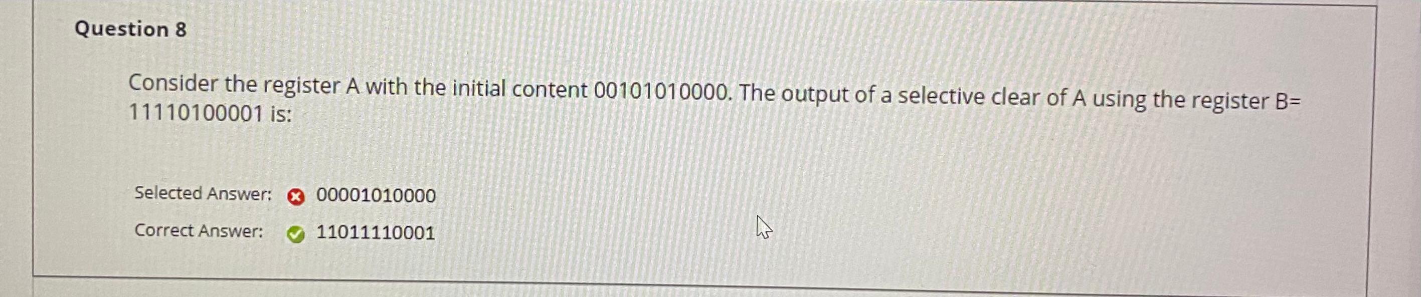 Solved Question 8 Consider the register A with the initial | Chegg.com