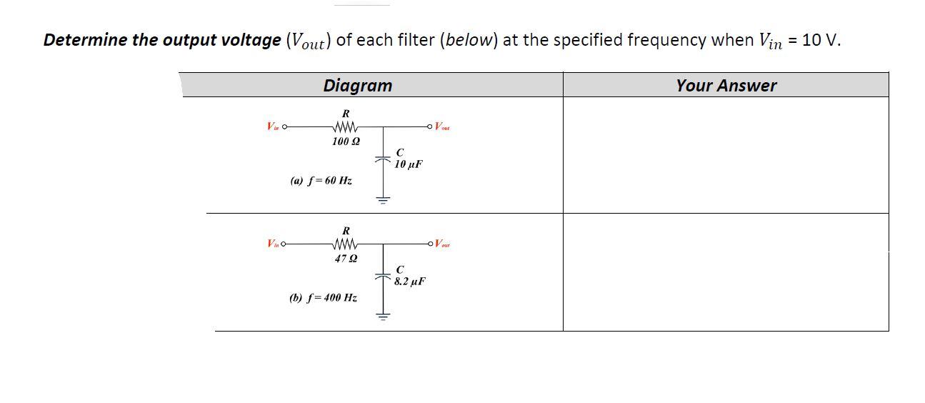 Solved Determine the output voltage (Vout) of each filter | Chegg.com