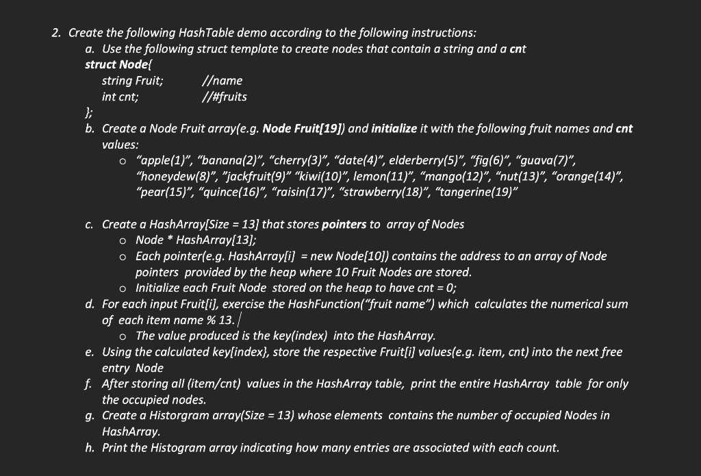 Solved Create the following Hash Table demo according to the | Chegg.com