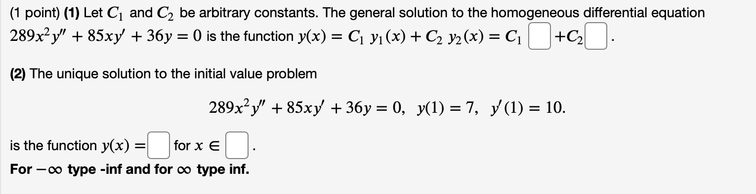 Solved (1 point) (1) Let C1 and C2 be arbitrary constants. | Chegg.com