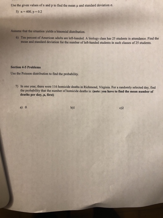 Solved Use the given values of n and p to find the mean μ | Chegg.com