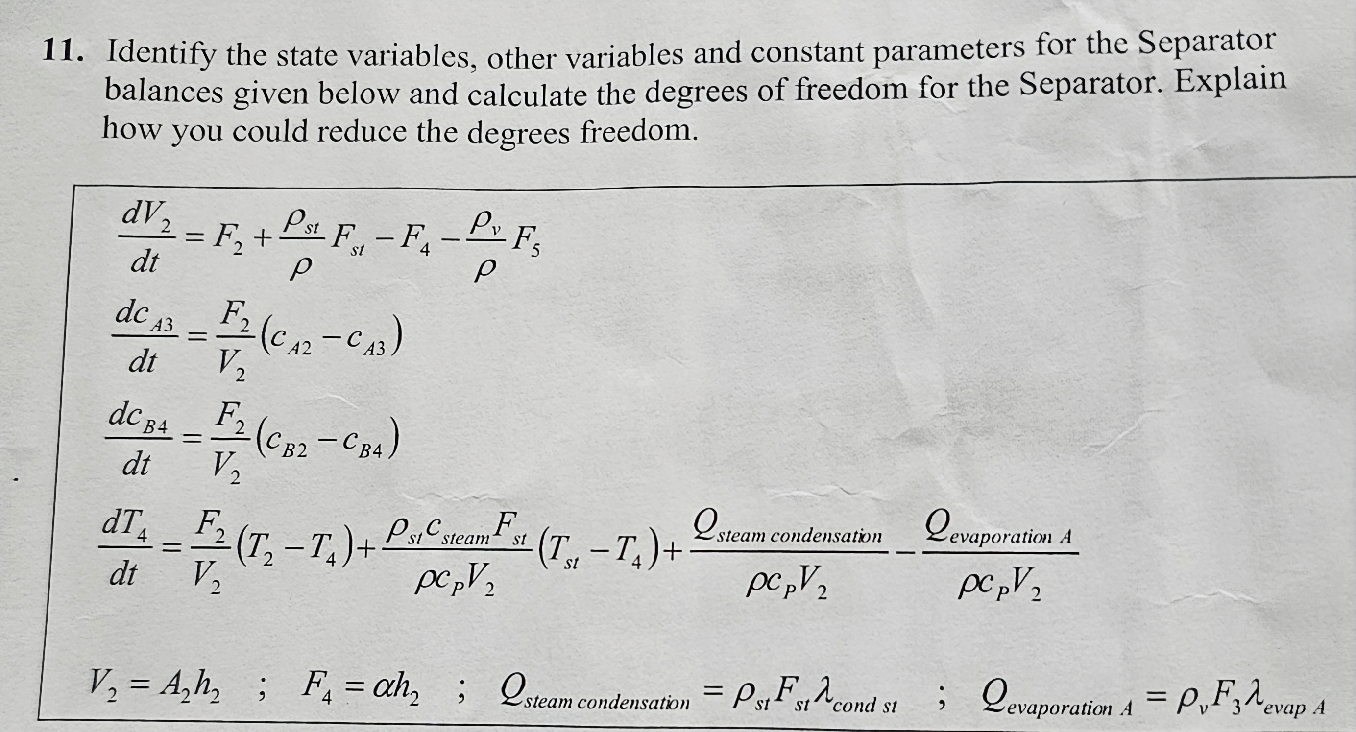 Solved 11. Identify the state variables, other variables and | Chegg.com
