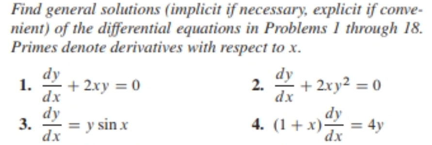 Solved Find general solutions (implicit if necessary, | Chegg.com