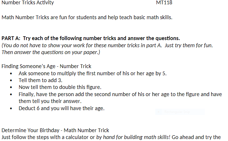 Solved Math Number Tricks are fun for students and help | Chegg.com