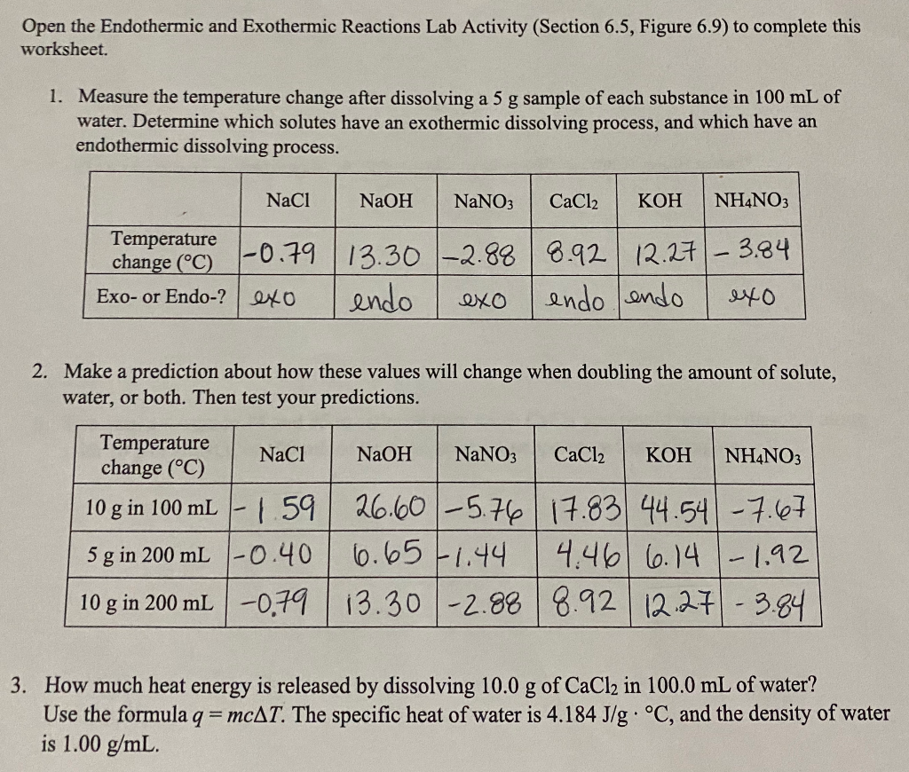 Solved Open the Endothermic and Exothermic Reactions Lab | Chegg.com