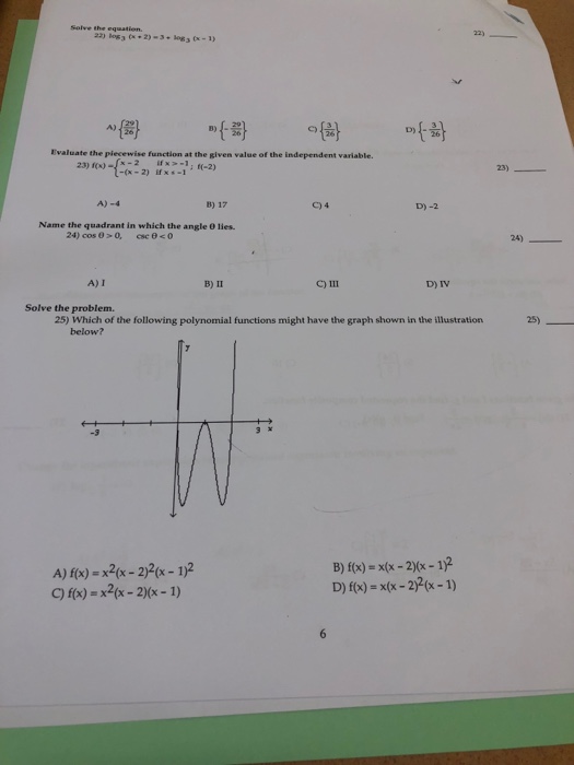 Solved 22) log, Cs . 2) _ 3 + Ing3 (x-1) Evaluate the | Chegg.com