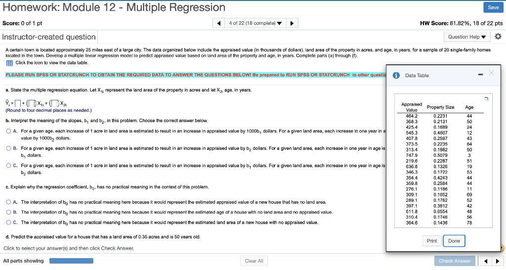 Solved Homework: Module 12 - Multiple Regression Save Score: | Chegg.com