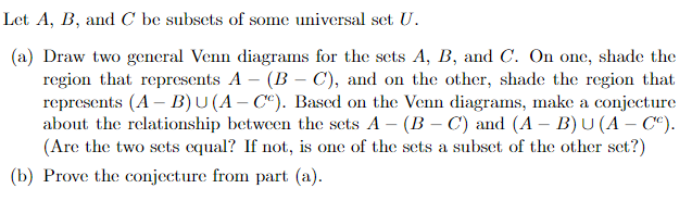 Solved Let A,B, and C be subsets of some universal set U. | Chegg.com