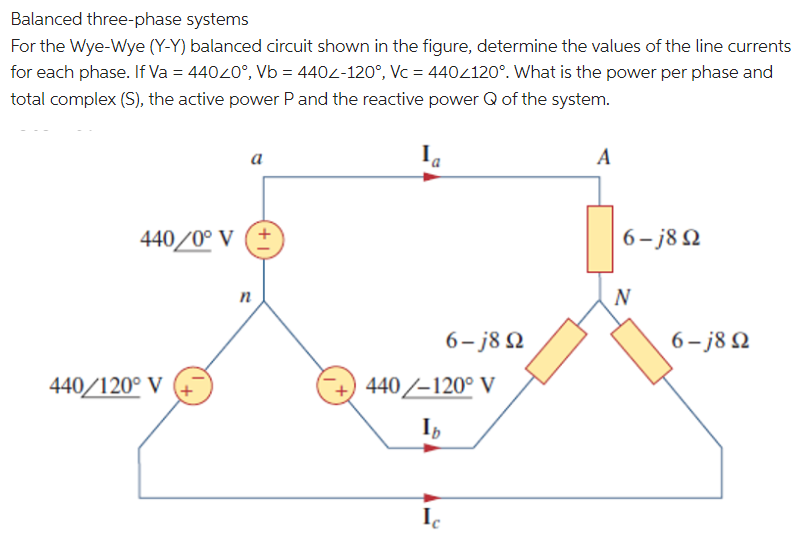 Solved Balanced three-phase systems For the Wye-Wye (Y-Y) | Chegg.com