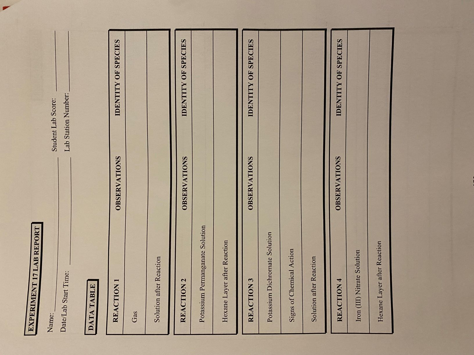 EXPERIMENT 17 LAB REPORT Name: Student Lab Score: | Chegg.com
