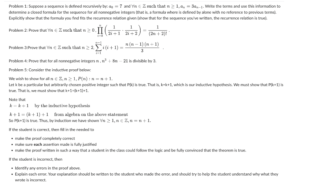 Solved Problem 1: Suppose a sequence is defined recursively | Chegg.com