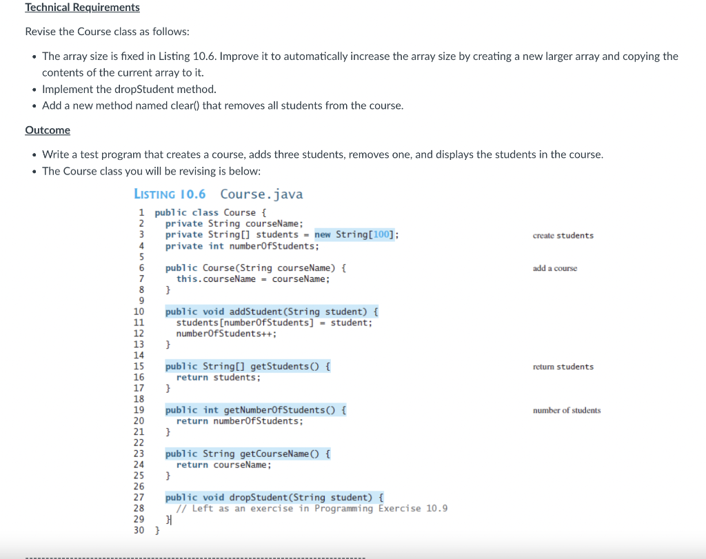Solved Technical Requirements Revise the Course class as | Chegg.com