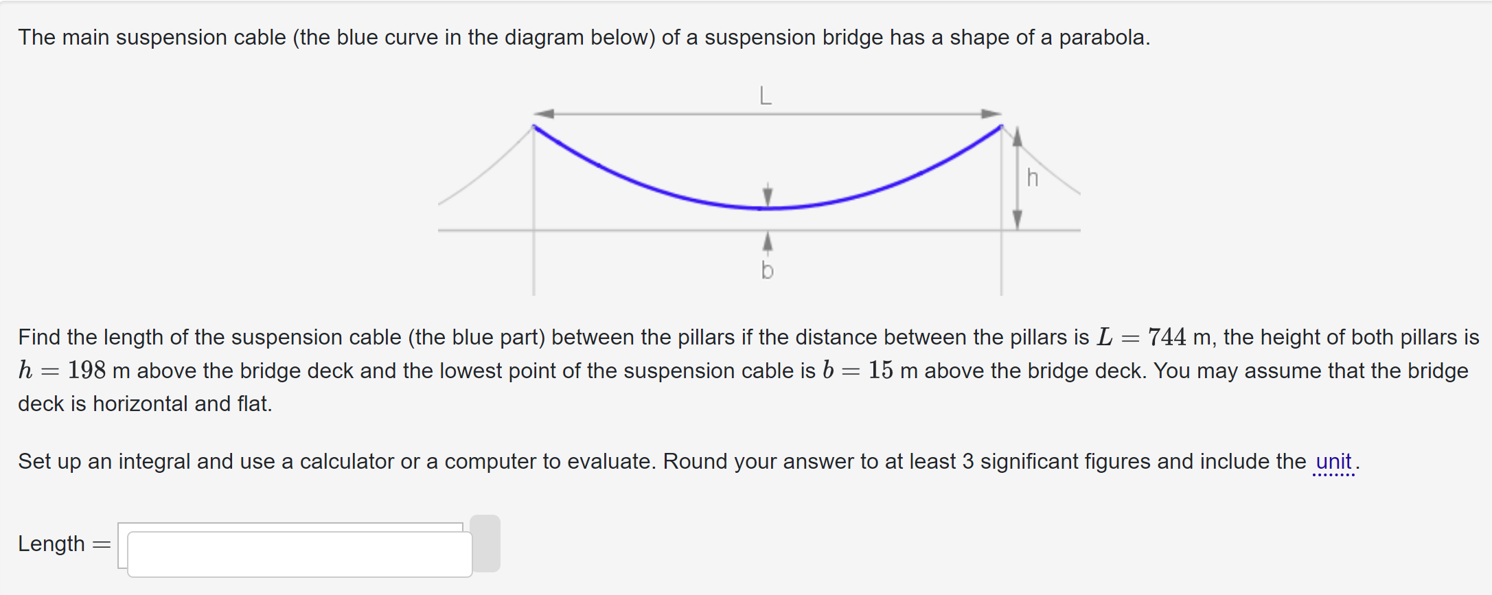 Solved The main suspension cable (the blue curve in the | Chegg.com