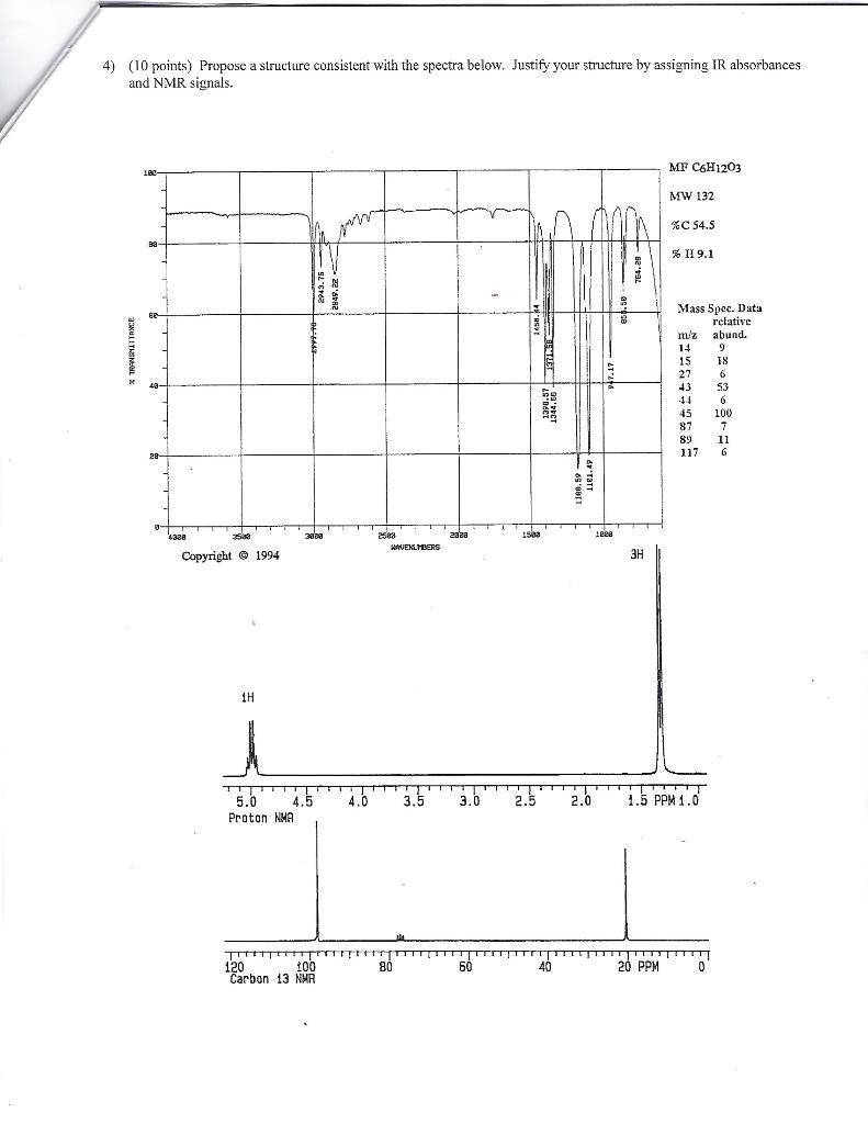 Solved 4) (10 points) Propose a structure consistent with | Chegg.com