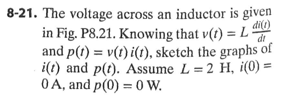 Solved di(t) d! 8-21. The voltage across an inductor is | Chegg.com