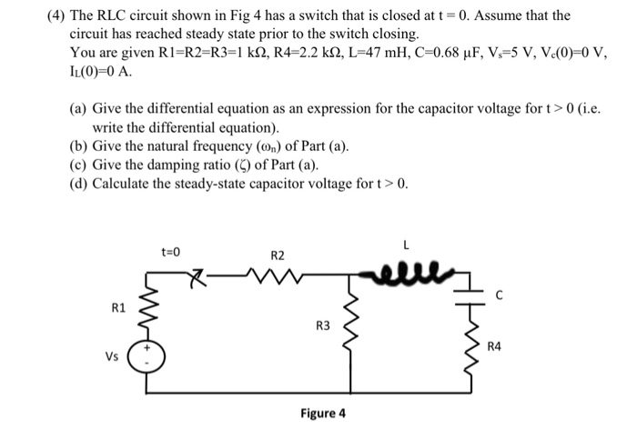 Solved (4) The RLC circuit shown in Fig 4 has a switch that | Chegg.com