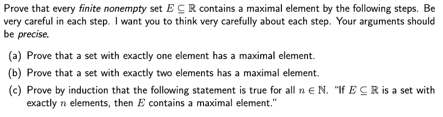 Solved Prove that every finite nonempty set ECR contains a | Chegg.com