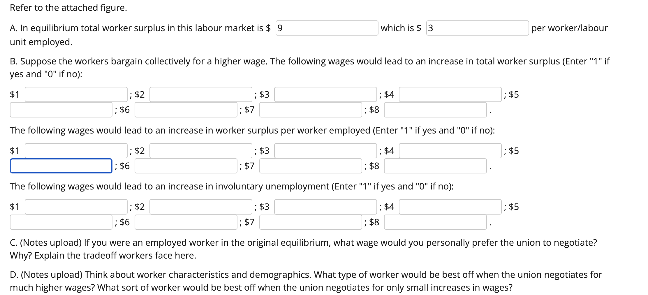 Solved A. In equilibrium total worker surplus in this labour | Chegg.com