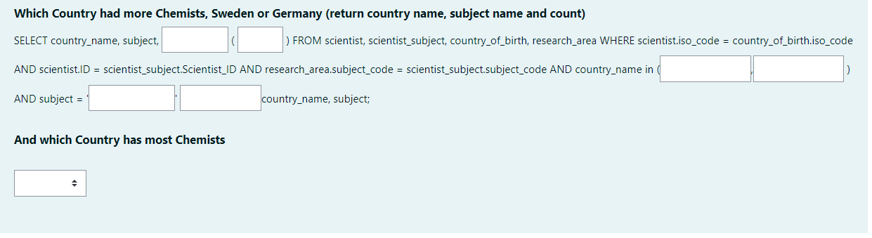 Solved Database MYSQL Question Fill in the missing boxes for | Chegg.com