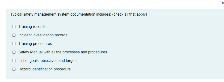 Solved Typical safety management system documentation | Chegg.com