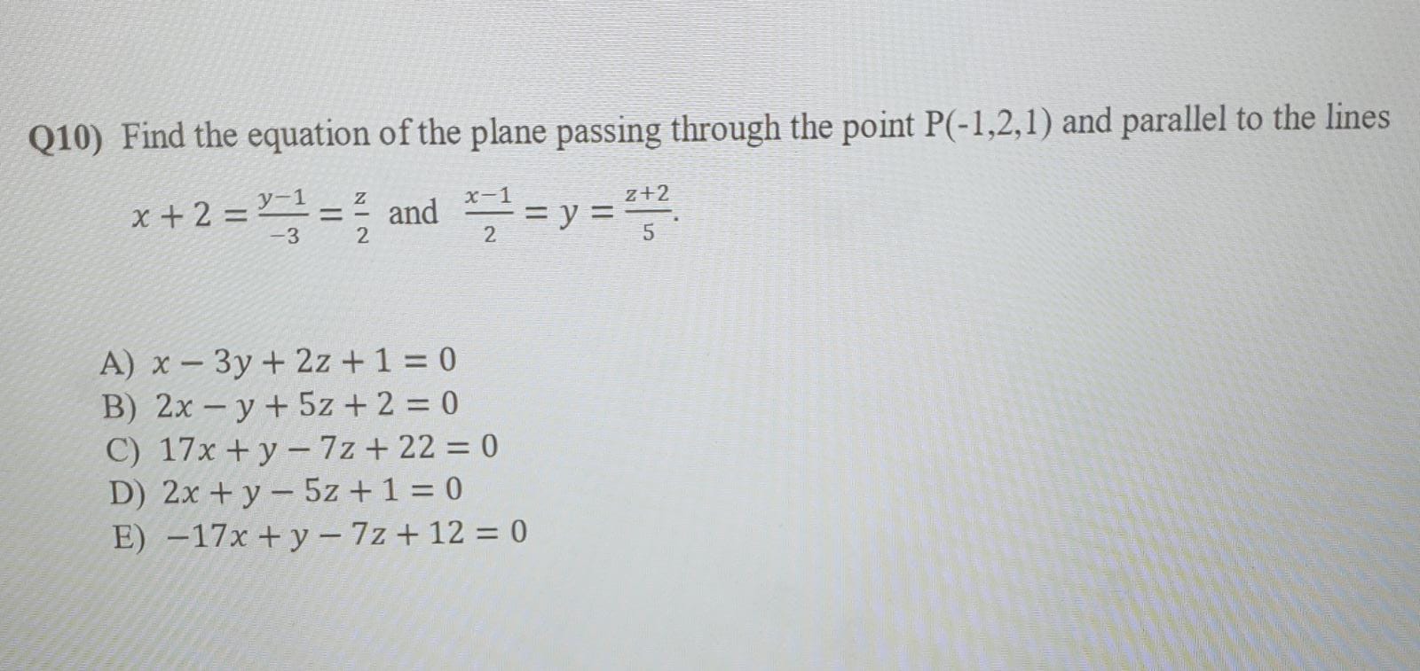 Solved Q10) Find the equation of the plane passing through | Chegg.com