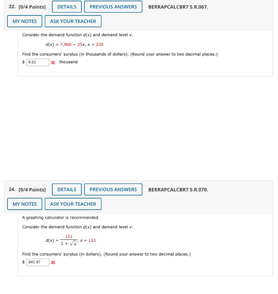 Solved 22. [074 Points] DETAILS PREVIOUS ANSWERS | Chegg.com