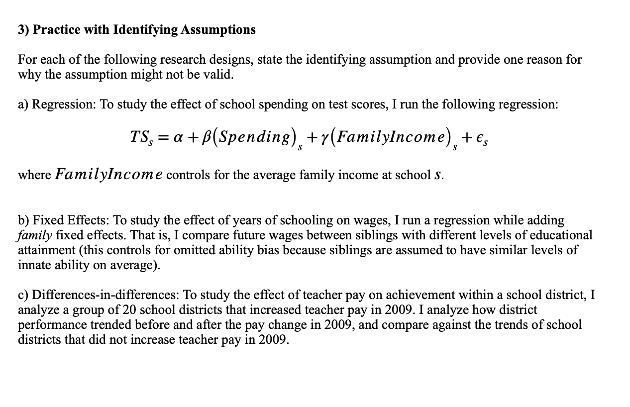 3) Practice with Identifying Assumptions For each of | Chegg.com