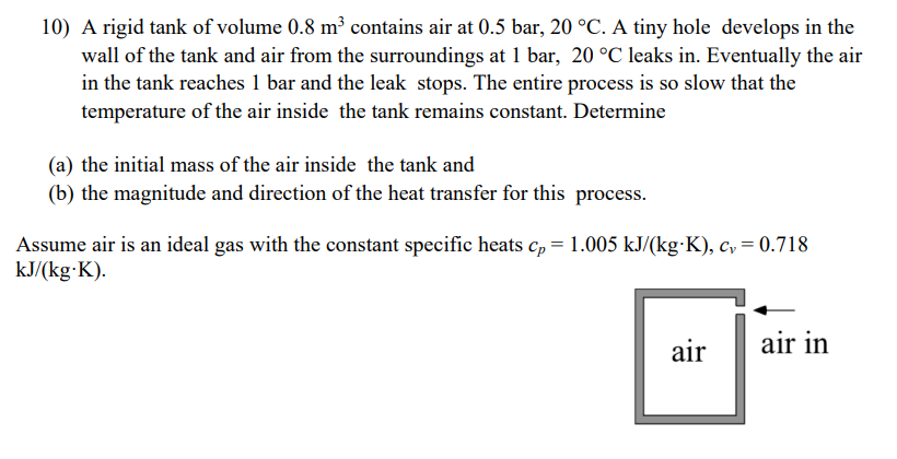 Solved 10) A rigid tank of volume 0.8 m3 contains air at 0.5 | Chegg.com