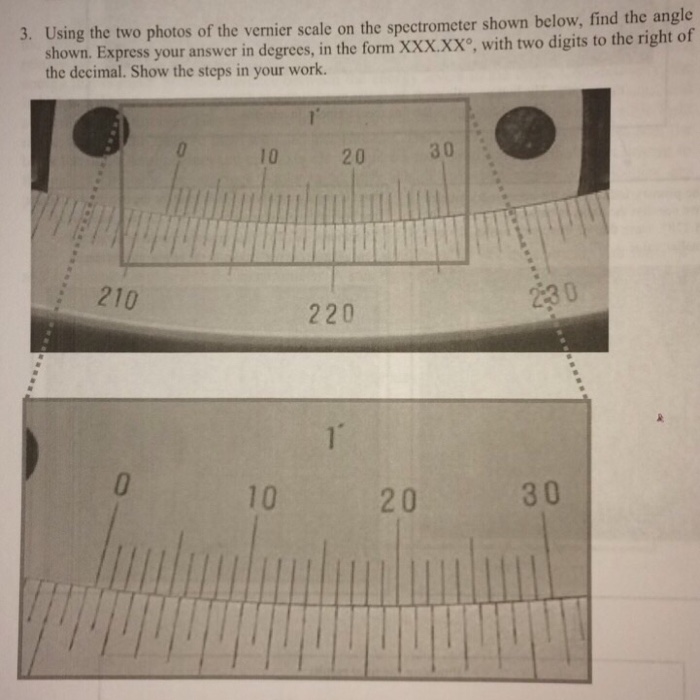 Solved Using the two photos of the vernier scale on the | Chegg.com