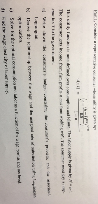 Solved Part L Consider a representative consumer whose | Chegg.com