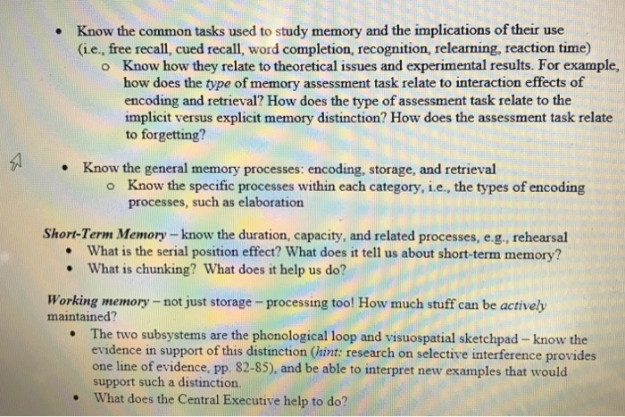 Solved Know the common tasks used to study memory and the | Chegg.com