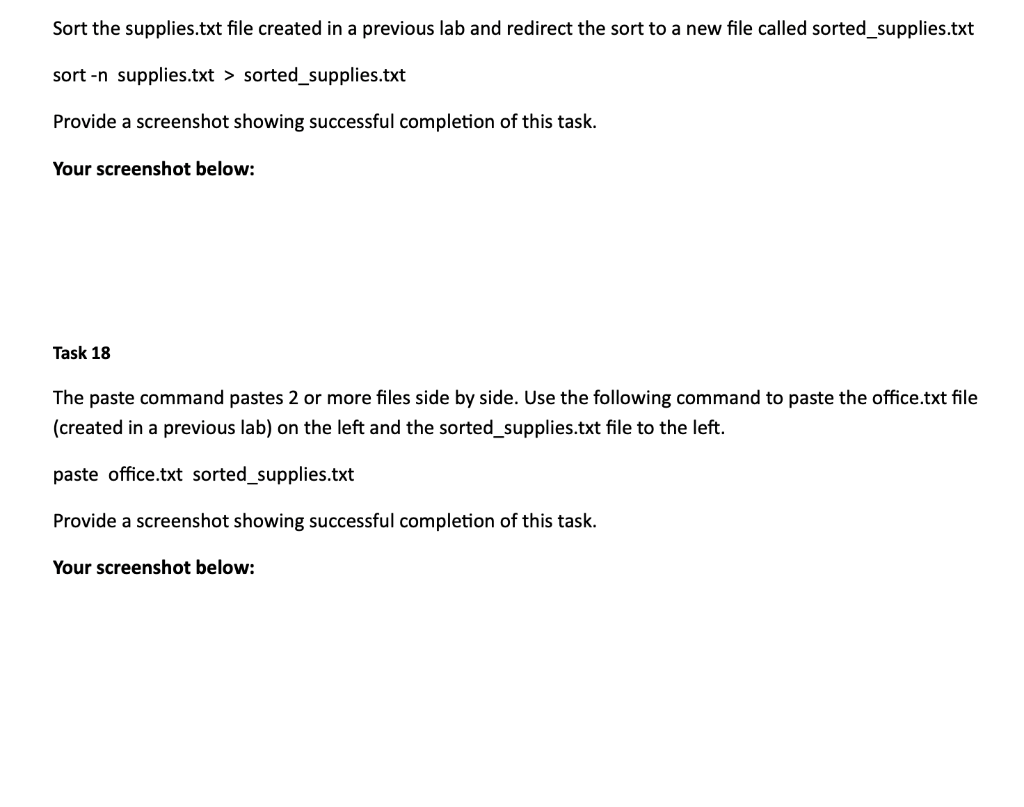 Solved Task 3 Create two text files name file1 and file2. | Chegg.com
