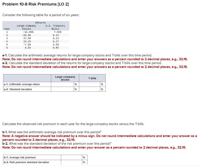 Solved Problem 10-8 Risk Premiums [LO 2 ] Consider the | Chegg.com