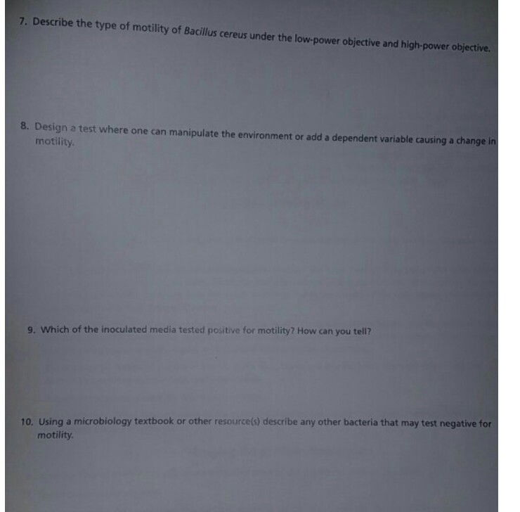 Solved 7. Describe the type of motility of Bacillus cereus | Chegg.com