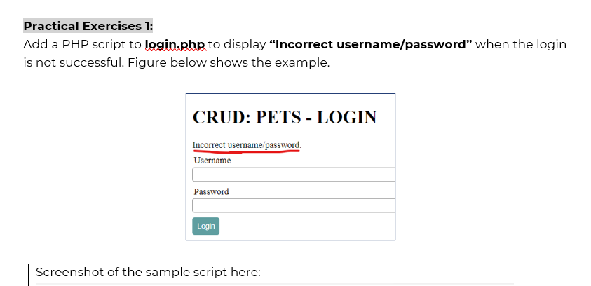Solved Practical Exercises 1: Add a PHP script to login.php | Chegg.com