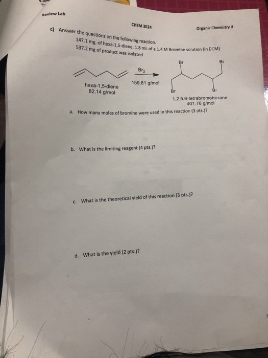 Solved Review Lab CHEM 3024 Organic Chemistry I c) Answ er | Chegg.com