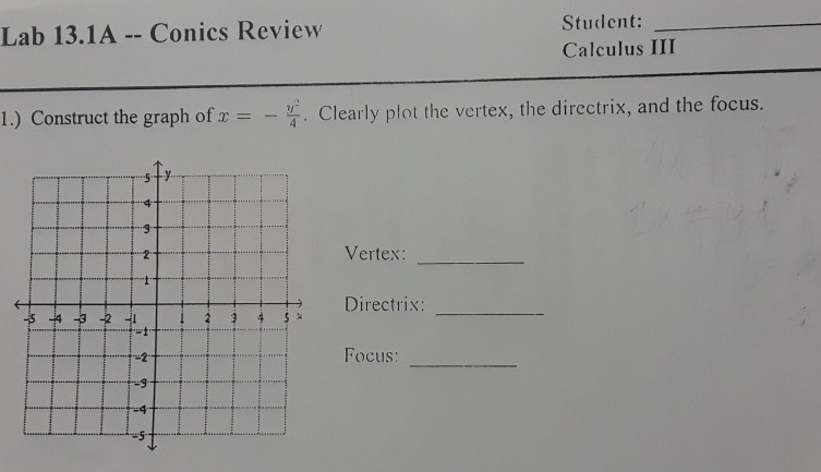 Solved Lab 13.1A - - Conics Review Student: Calculus III l.) | Chegg.com