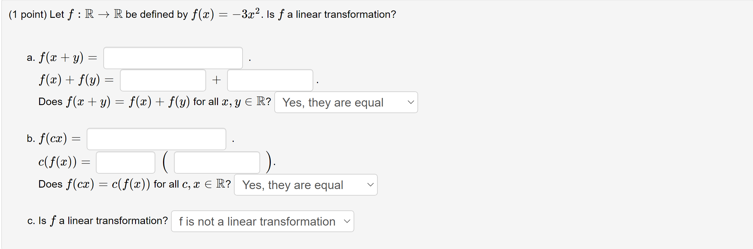 Solved (1 point) Let f: R + R be defined by f(x) = -3x2. Is | Chegg.com