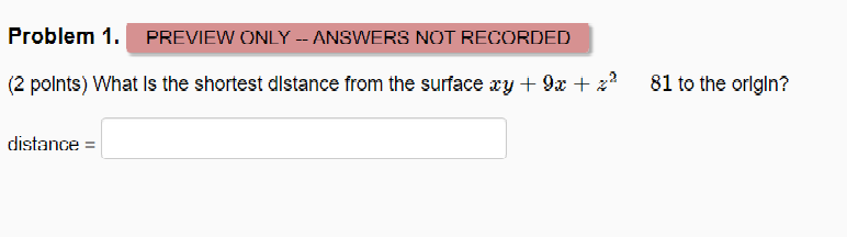 Solved Problem 1. PREVIEW ONLY -- ANSWERS NOT RECORDED (2 | Chegg.com