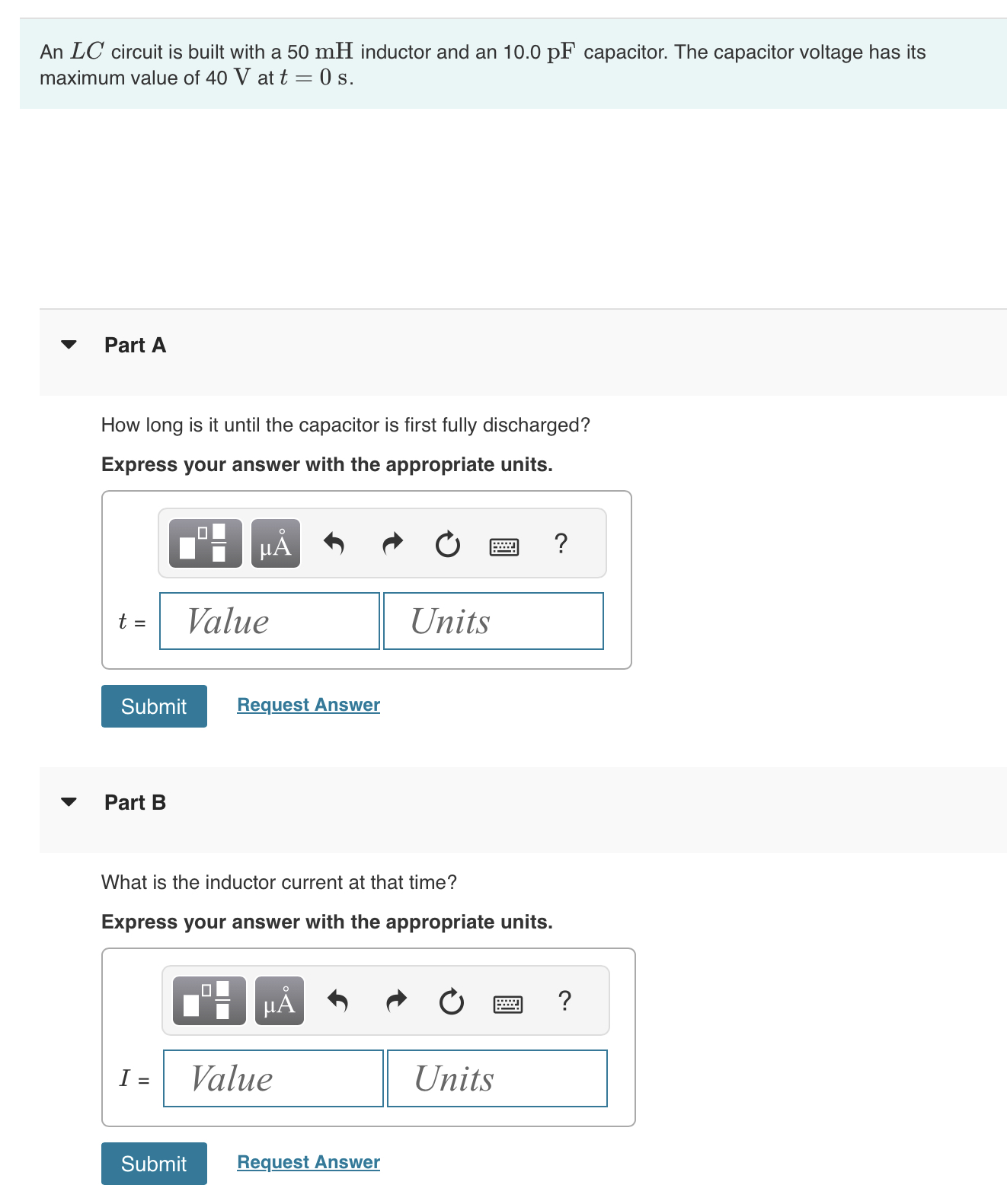 Solved by an EXPERT An \( ﻿L C \) ﻿circuit is built with a 50 ﻿mH | Chegg.com