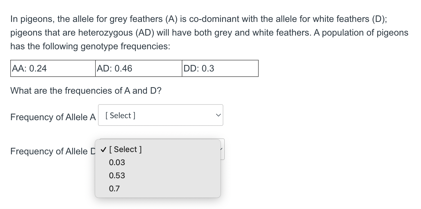 Solved In pigeons, the allele for grey feathers (A) is | Chegg.com