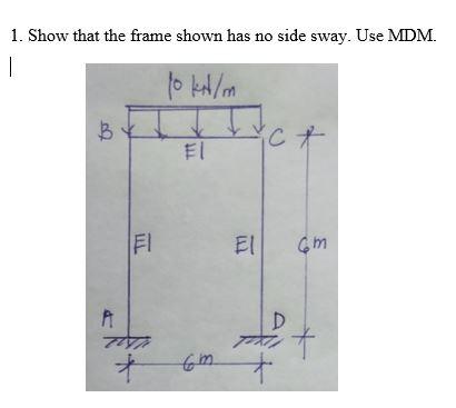 Solved 1. Show that the frame shown has no side sway. Use | Chegg.com