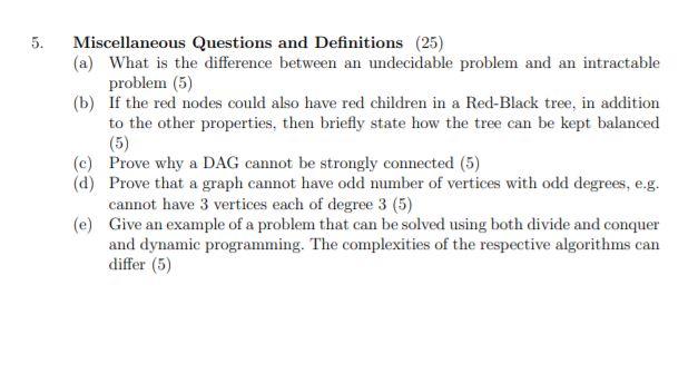 Solved 5. Miscellaneous Questions and Definitions (25) (a) | Chegg.com