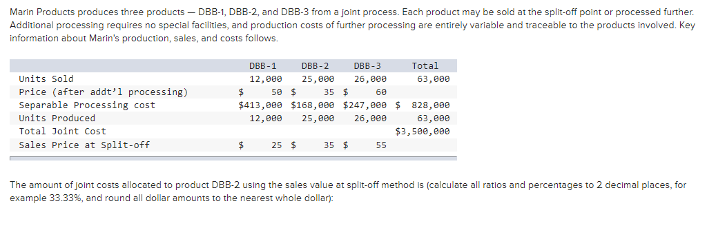 Solved Marin Products produces three products - ﻿DBB-1, | Chegg.com