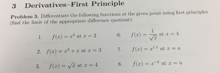 Solved 3 Derivatives-First Principle Problem 3. | Chegg.com