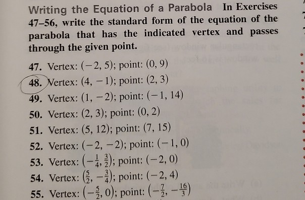 Solved Writing the Equation of a Parabola In Exercises | Chegg.com
