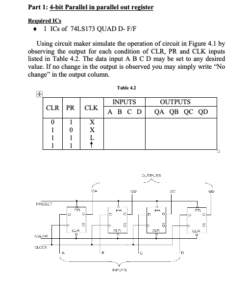 Part 1: 4-bit Parallel in parallel out register | Chegg.com
