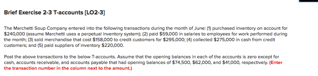 Solved Brief Exercise 2-3 T-accounts [LO2-3 The Marchetti | Chegg.com