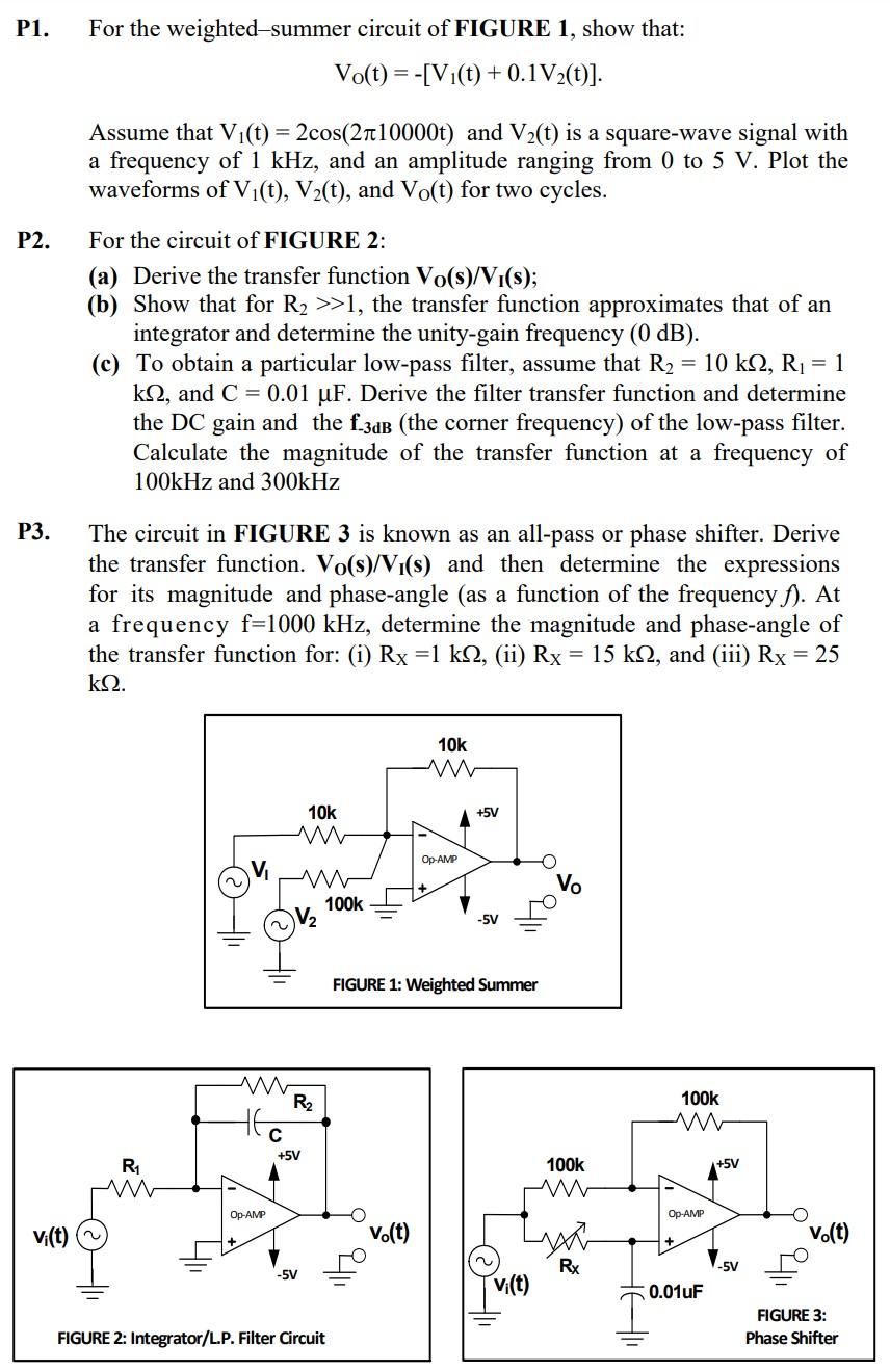 Solved P1. For the weighted-summer circuit of FIGURE 1, show | Chegg.com
